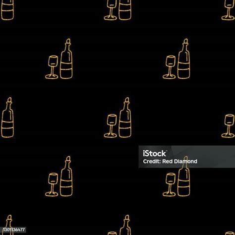 병과 안경이 매끄러운 패턴입니다 와인과 와인 잔 패턴 엘리트 고급 알코올 제품에 대한 알코올의 황금 병포장 선물 용지 포장 엽서 패키지 직물용 디자인 가리기에 대한 스톡