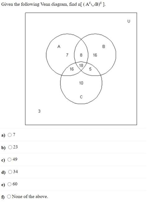 Solved Given The Following Venn Diagram Find N AUB A Chegg