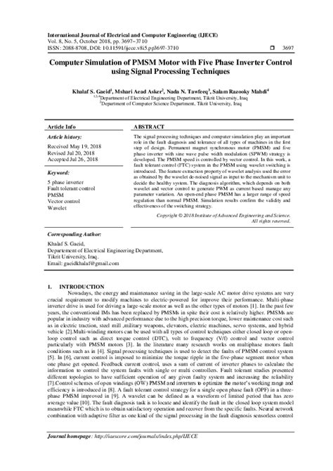 pdf computer simulation of pmsm motor with five phase inverter