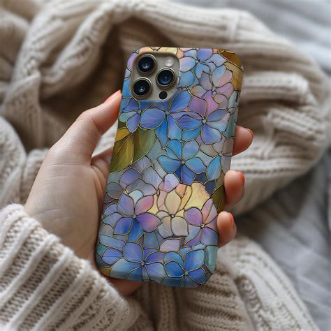 Blue Hydrangea Stained Glass Floral Art Phone Case 17 11 12 13 14 15 16