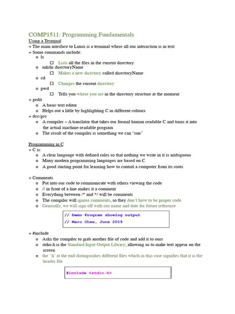 Comp1511 Programming Fundamentals Lecture Notes Comp1511