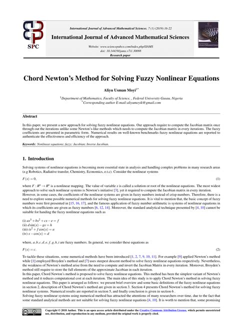 Pdf Chord Newtons Method For Solving Fuzzy Nonlinear Equations