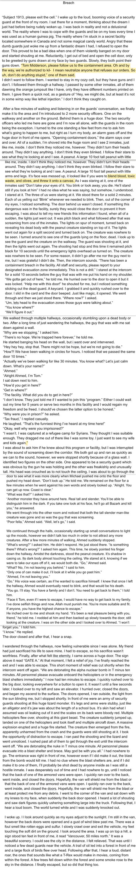 Teacher Told Us To Write A Horror Story For An Assignment I Was Inspired By Containment Breach