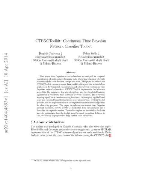 Ctbnctoolkit Continuous Time Bayesian Pdf Bayesian Network