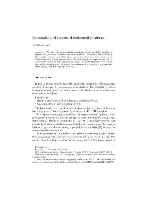 Pdf On Solvability Of Systems Of Polynomial Equations