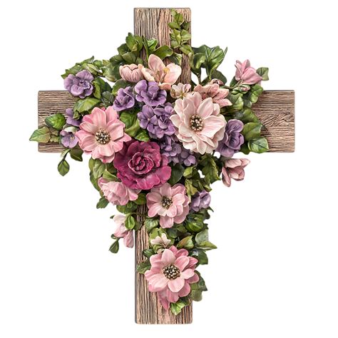 Rustic Wooden Cross Decorated With Beautiful Flowers Wooden Cross