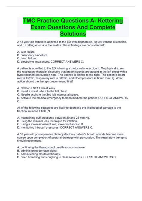 TMC Practice Questions A Kettering Exam Questions And Complete Solutions Kettering TMC