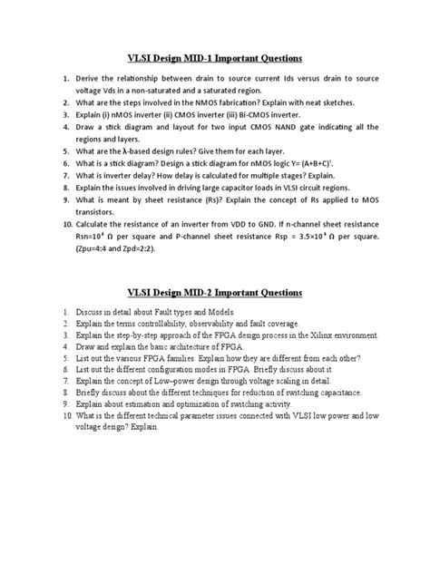 vlsi mid important questions 2021 pdf