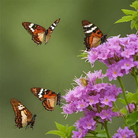 Premium Photo A Group Of Butterflies Are Flying Around A Purple Flower