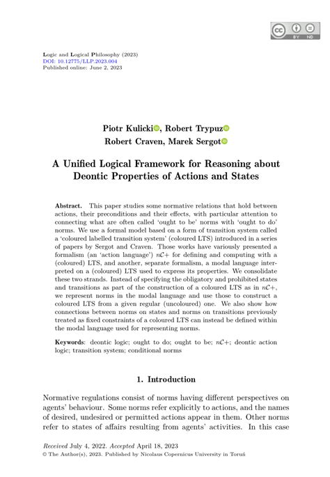 pdf a unified logical framework for reasoning about deontic