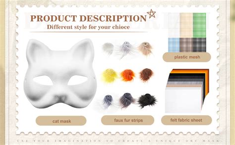 Seenelling 19 Pcs Diy Therian Mask Kit Blank Cat Mask With