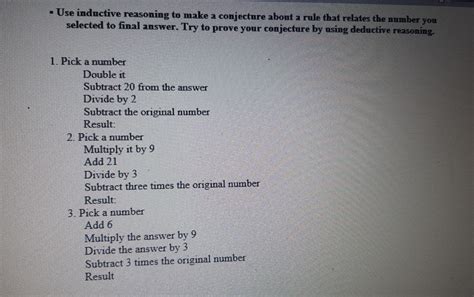 Solved Use Inductive Reasoning To Make A Conjecture About A Rule That