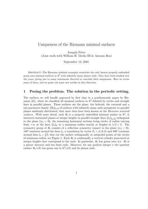 Pdf Uniqueness Of The Riemann Minimal Surfaces