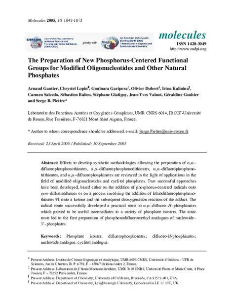 Pdf Novel Phosphorus Functional Groups For Oligonucleotides