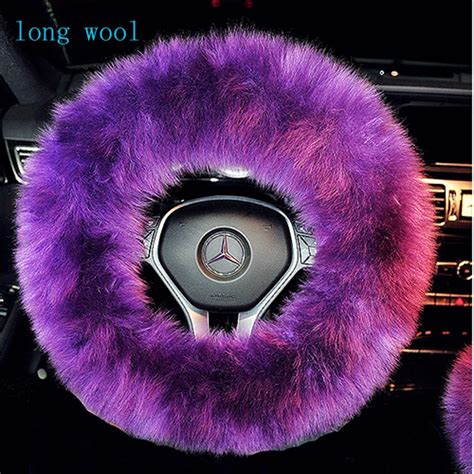 Purple Car Steering Wheel Cover Car Styling Long Woolen Sheep Fur Plush Decoration Car