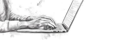 Side View Sketch Of Hands Typing On A Laptop With Coding On Screen