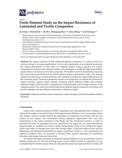 Pdf Finite Element Study On The Impact Resistance Of Laminated And Textile Composites