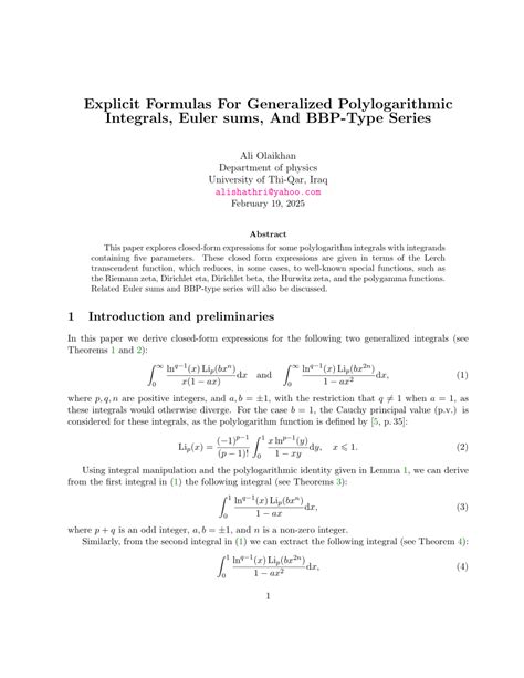 Pdf Explicit Formulas For Generalized Polylogarithmic Integrals