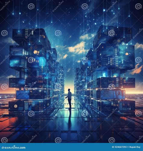 Data Storage Cabinet Quantum Computing Database Cloud Computing Concept Image Stock Illustration