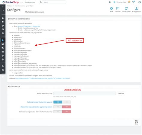 prestashop marketplace web service api configuration