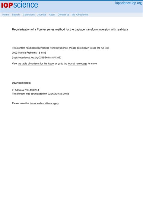 PDF Regularization Of A Fourier Series Method For The Laplace Transform Inversion With Real Data