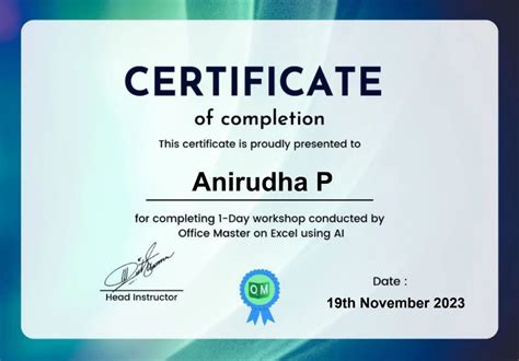 completed ai workshop on excel with prof aditya kachave anirudha p