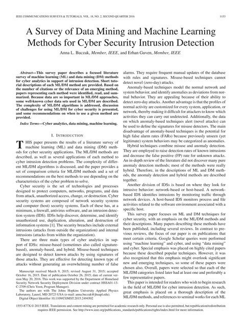 Solution A Survey Of Dm And Ml Methods For Cyber Security Intrusion
