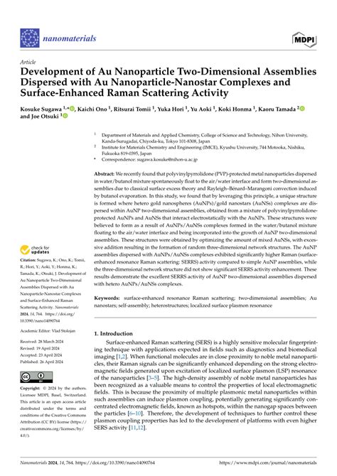 Pdf Development Of Au Nanoparticle Two Dimensional Assemblies Dispersed With Au Nanoparticle