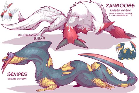 Lluisabadias Seviper Zangoose Monster Hunter Series Nintendo Pokemon Absurdres Highres
