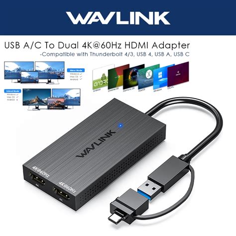 Wavlink Adaptador Usb A C Doble Hdmi Displaylink Hub Convertidor Dual 4k 60hz Para Windows Y