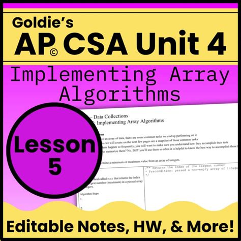 Implementing Array Algorithms Unit 4 Lesson 5 Goldies Ap® Csa