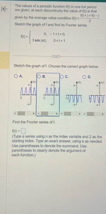 Solved The Values Of A Periodic Function F T In One Full