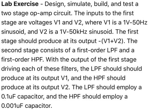 Solved Lab Exercise Design Simulate Build And Test A Two Stage Op
