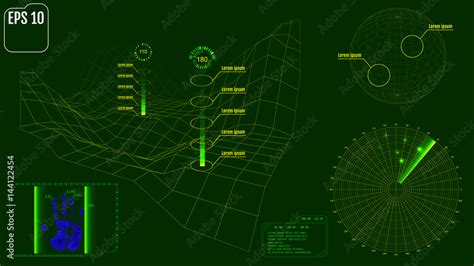 Radar Screen With Planet Map Targets And Futuristic User Interface