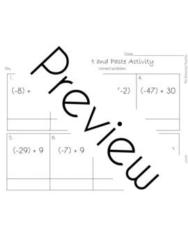 Adding Integers Cut And Paste Activity Distance Learning TPT