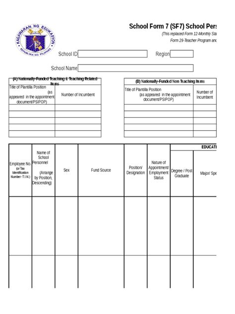 School Form 7 Sf7 Pdf Employment Government