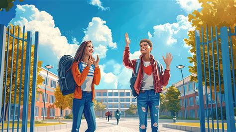 新学期开学大学生校门口报道插画图片素材下载 格式 熊猫办公