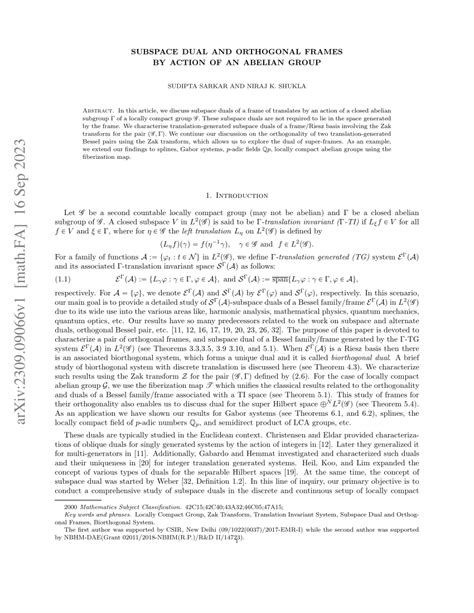 Pdf Subspace Dual And Orthogonal Frames By Action Of An Abelian Group
