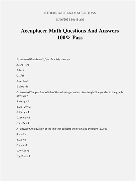 Accuplacer Math Questions And Answers 100 Pass Accuplacer Stuvia Us