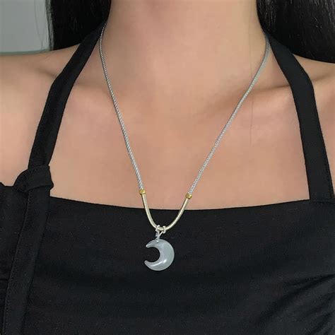 비마이뮤즈 엘라 달 원석 블루 문 팬던트 마블 구슬 롱 히피 보헤미안 빈티지 오레엔탈 매듭 목걸이