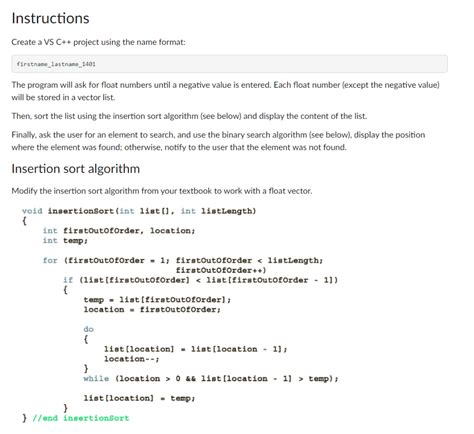 Solved Instructions Create A VS C Project Using The Name Chegg