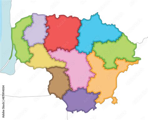 Vector Illustrated Regional Blank Map Of Lithuania With Counties And
