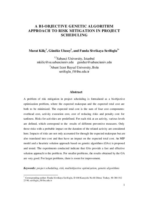 Pdf A Bi Objective Genetic Algorithm Approach To Risk Mitigation In