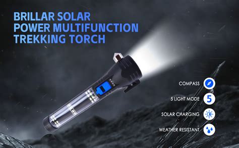 Brillar Rechargeable Flashlight Handheld Torches Solar Power