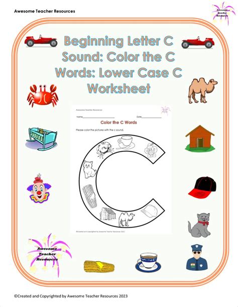Beginning C Sound Color The C Sound Pictures In The Lowercase C