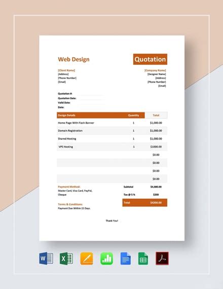 Editable Web Design Quotation Template Google Docs Google Sheets Excel Word Apple Numbers