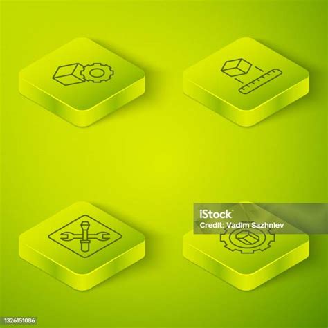 등분성 선 Isometric 큐브 3d 프린터 설정 및 아이콘을 설정합니다 벡터 3차원 형태에 대한 스톡 벡터 아트 및 기타