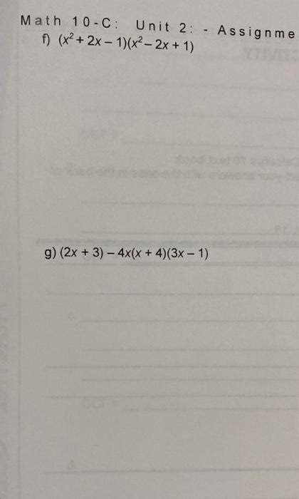 Solved Pa Math 10 C Unit 2 Assignment 4 Polynomials