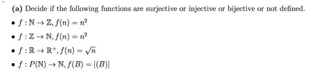 Solved A Decide If The Following Functions Are Surjective Chegg