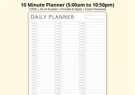 10 Minute Planner Printable Simple Daily Planner Time Blocking Day